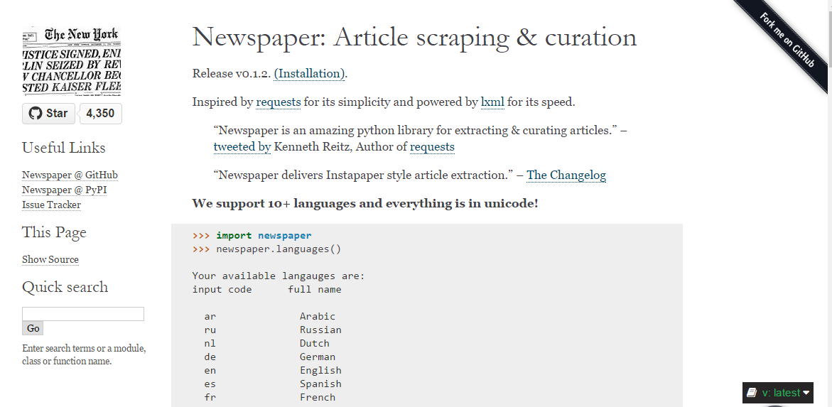 Newspaper首页、文档和下载 - 基于 Python 的文章提取程序 - OSCHINA - 中文开源技术交流社区