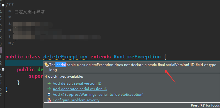 异常警告the Serializable Class Does Not Declare A Static Final Serialversionuid Csdn博客 7685