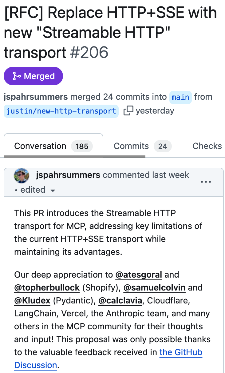开源模型上下文协议 MCP 已合并 "Streamable HTTP" 提案 - OSCHINA - 中文开源技术交流社区