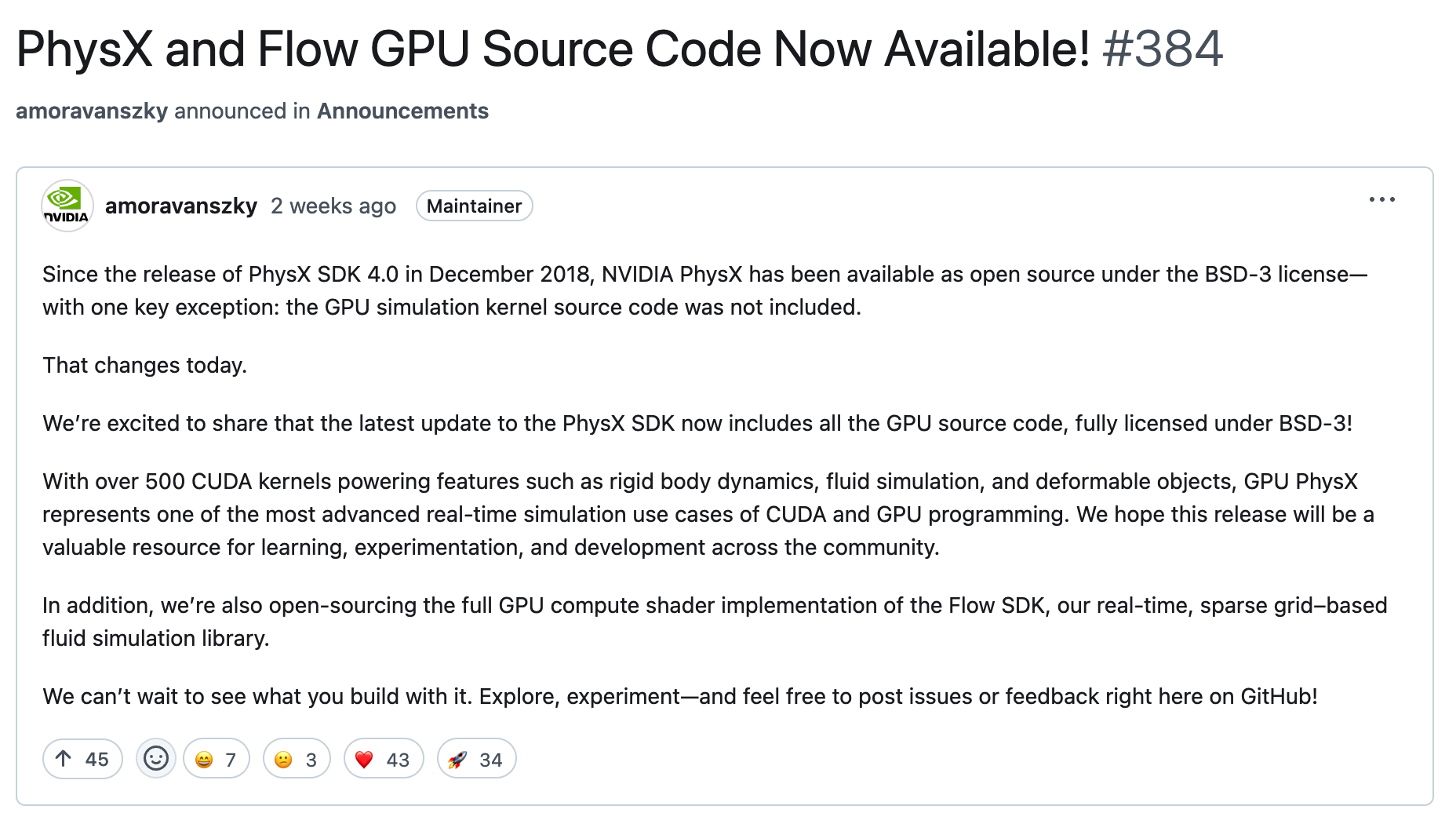 英伟达 PhysX 和 Flow 现已完全开源 - OSCHINA - 中文开源技术交流社区