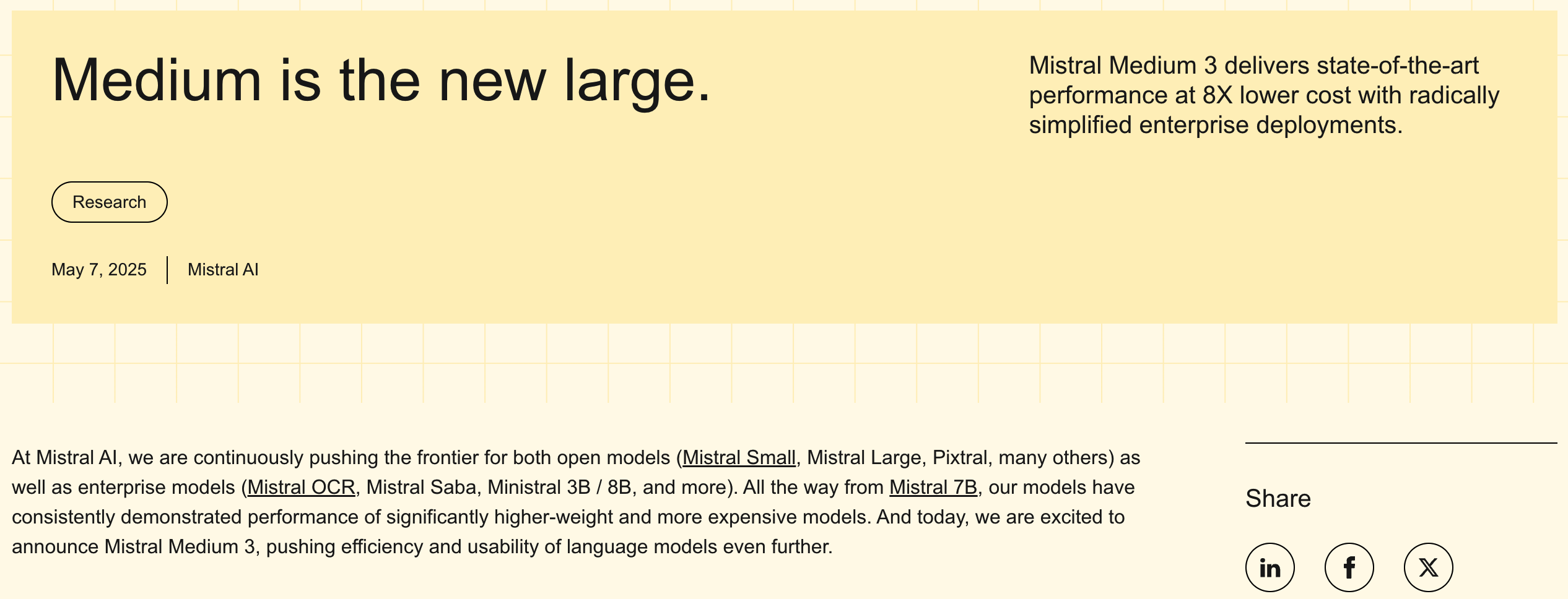 法国 AI 初创公司 Mistral AI 发布新模型 Mistral Medium 3 - OSCHINA - 中文开源技术交流社区