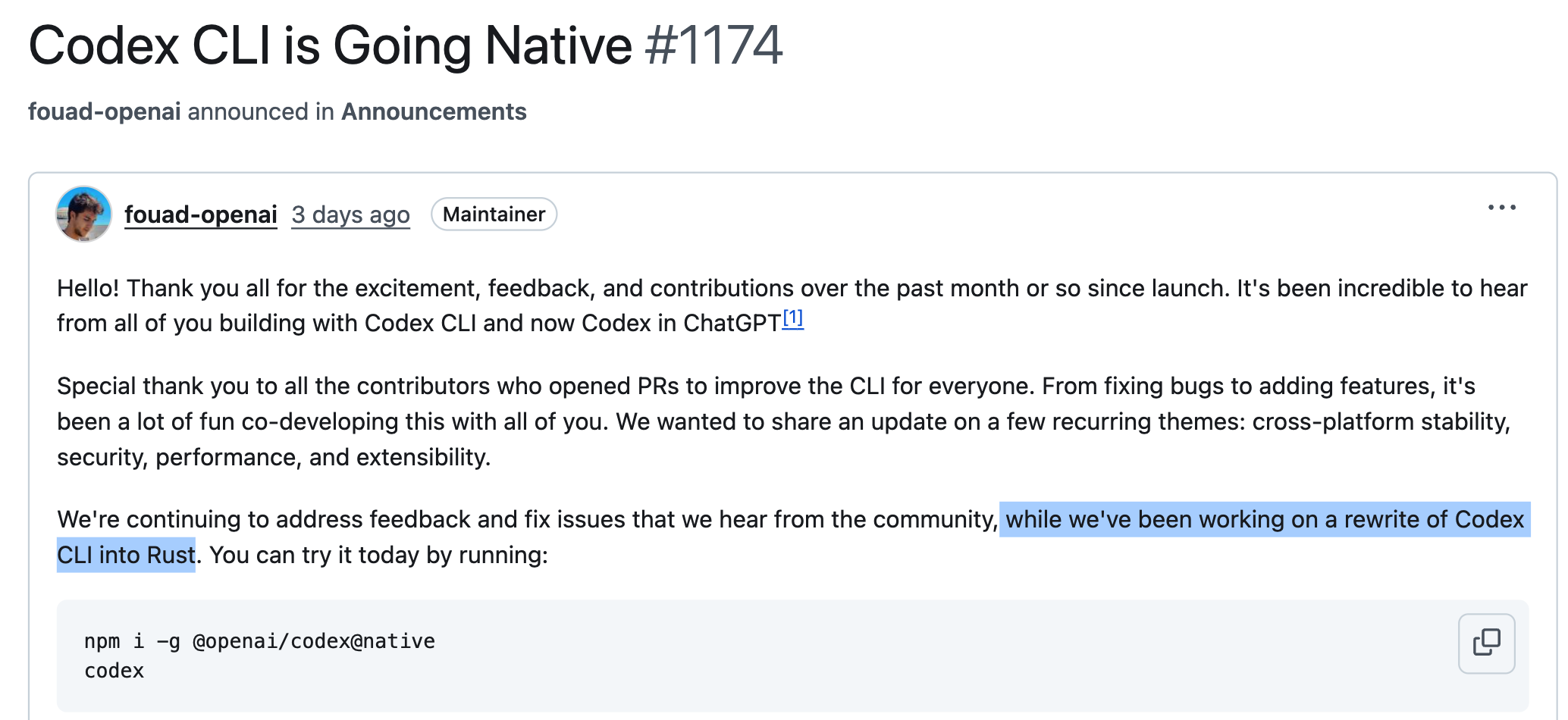 OpenAI 用 Rust 重写 AI 编程工具 Codex CLI - OSCHINA - 中文开源技术交流社区