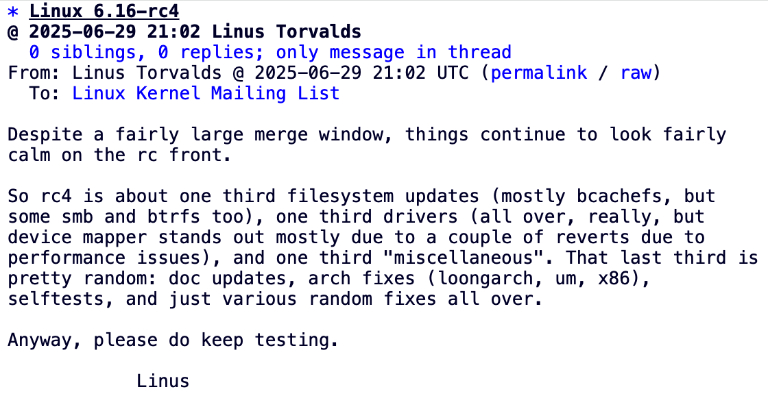 Linux 6.16-rc4 发布 - OSCHINA - 中文开源技术交流社区