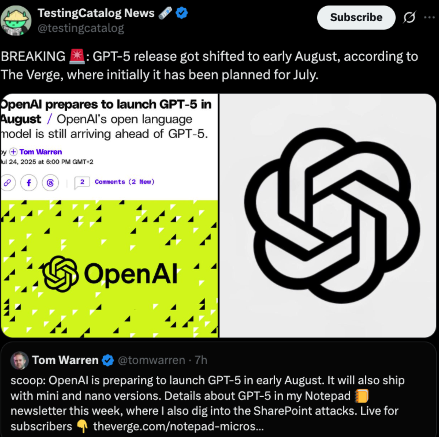 OpenAI 计划于 8 月初发布 GPT-5 - OSCHINA - 中文开源技术交流社区