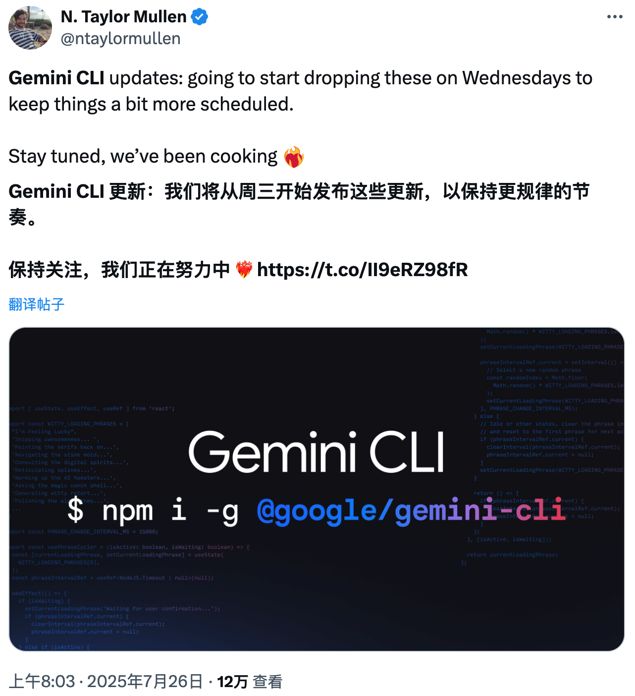 谷歌 AI 编程工具 Gemini CLI 定为每周三发布更新 - OSCHINA - 中文开源技术交流社区