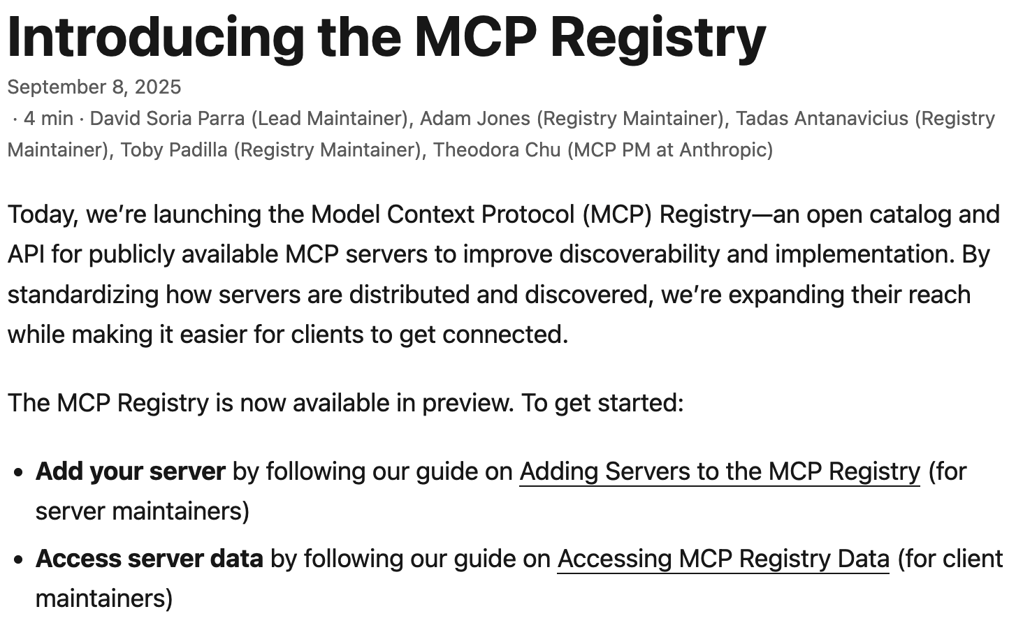 MCP 官方注册中心来了：MCP Registry 预览版发布 - OSCHINA - 中文开源技术交流社区